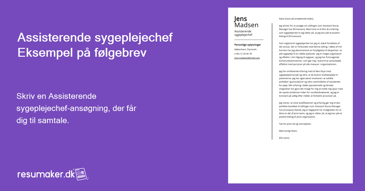 Assisterende sygeplejechef Eksempel på følgebrev til 2025