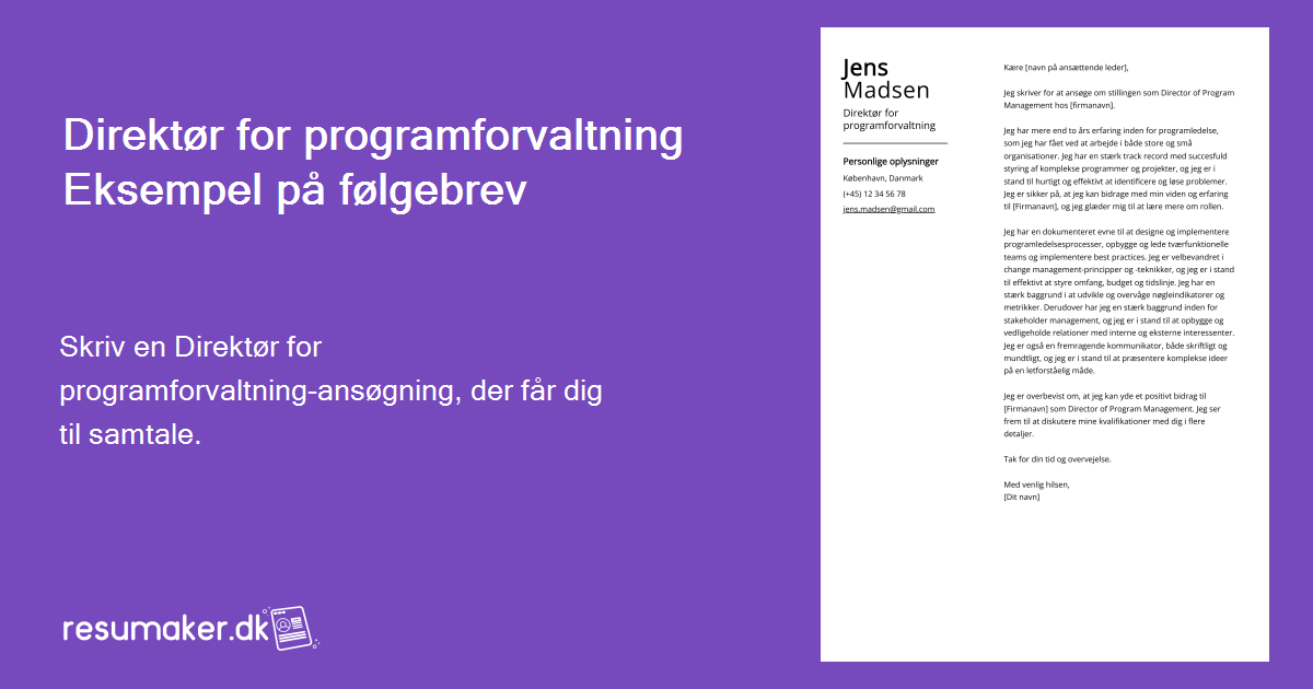 Direktør for programforvaltning Eksempel på følgebrev til 2025