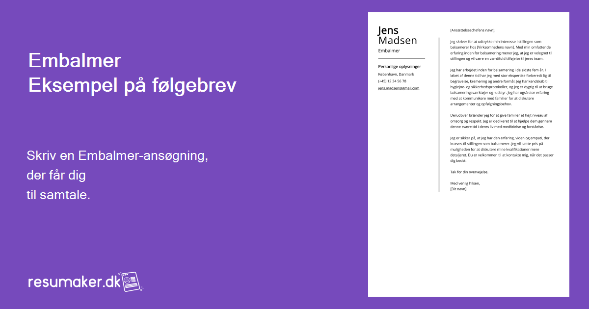 Embalmer Eksempel på følgebrev til 2025