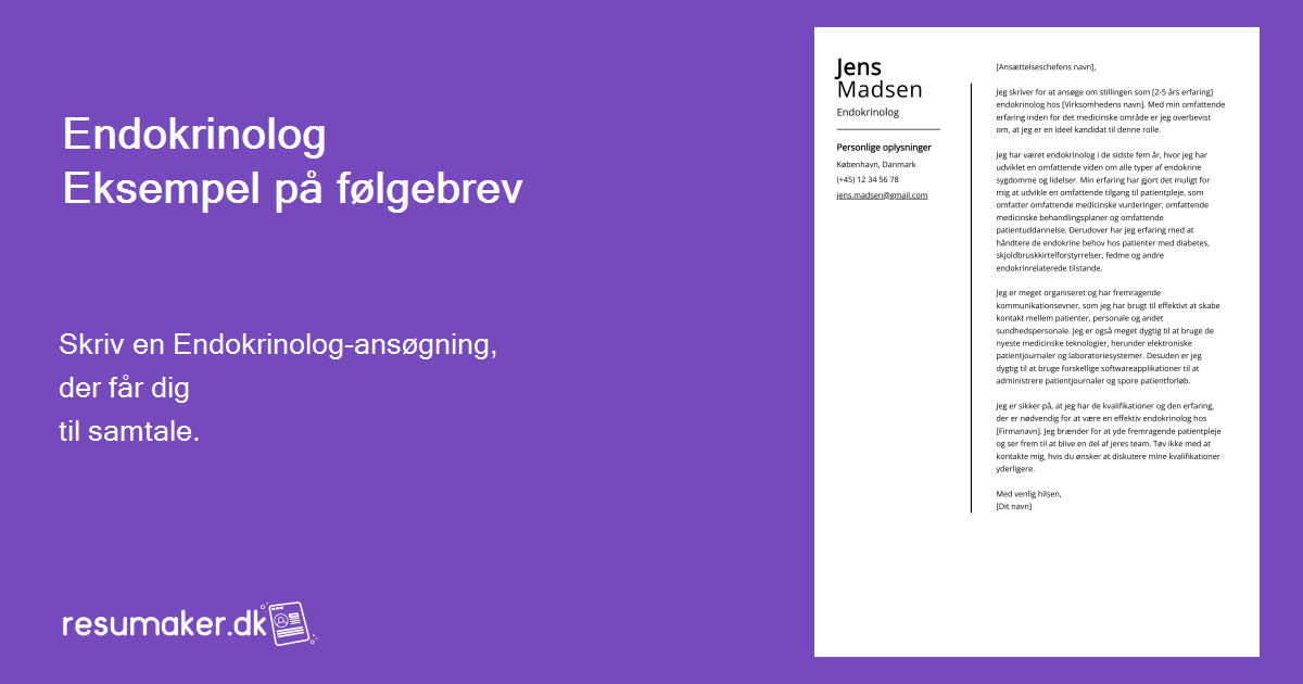 Endokrinolog Eksempel på følgebrev til 2025