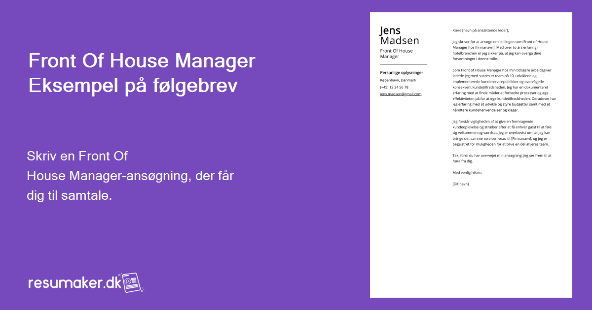 Front Of House Manager Følgebrev: Eksempel og guide (entry level og ...