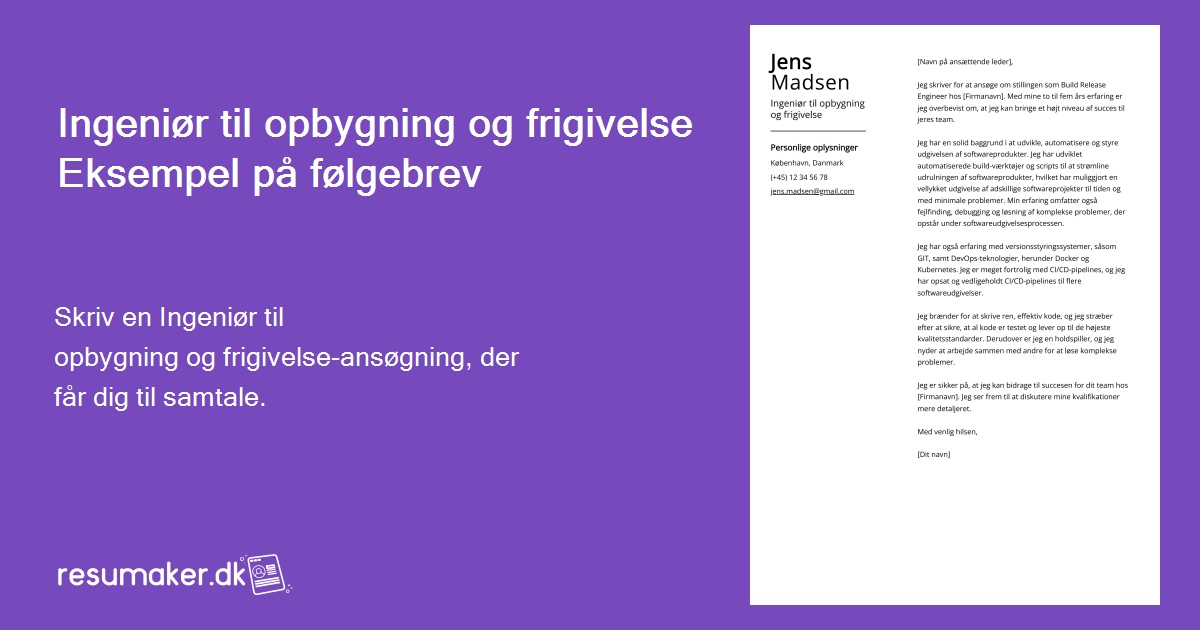 Ingeniør til opbygning og frigivelse Eksempel på følgebrev til 2024