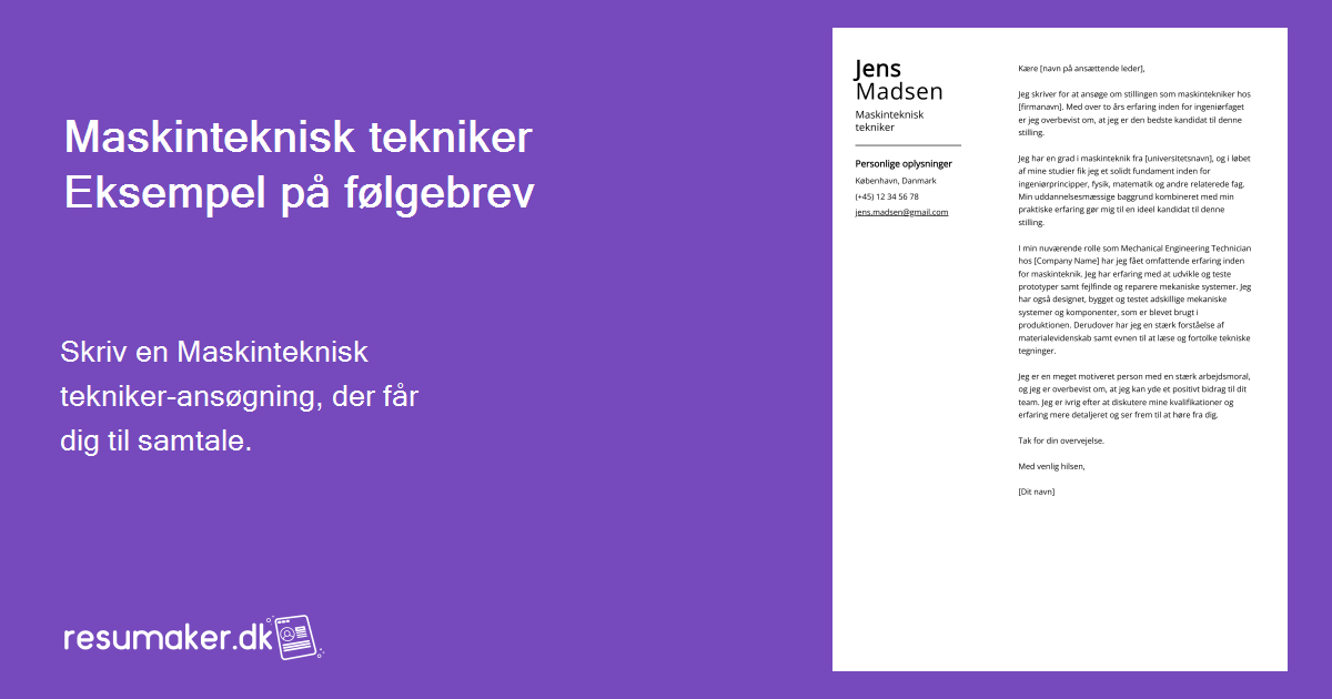Maskinteknisk tekniker Følgebrev: Jobbeskrivelse, eksempel og guide