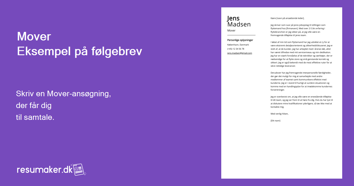 Mover Følgebrev: Jobbeskrivelse, eksempel og guide