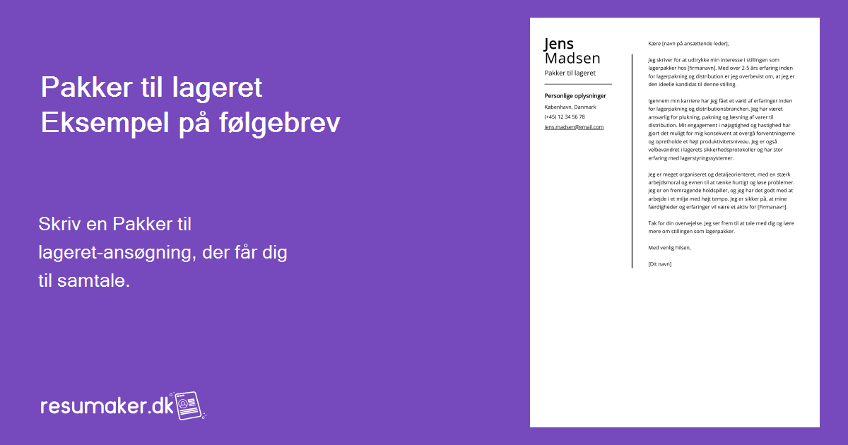 Pakker til lageret Eksempler på følgebreve & vejledning
