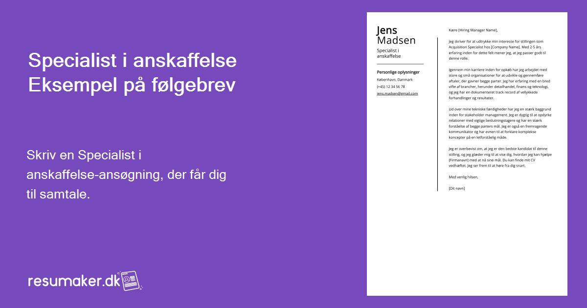 Specialist i anskaffelse Eksempel på følgebrev til 2025
