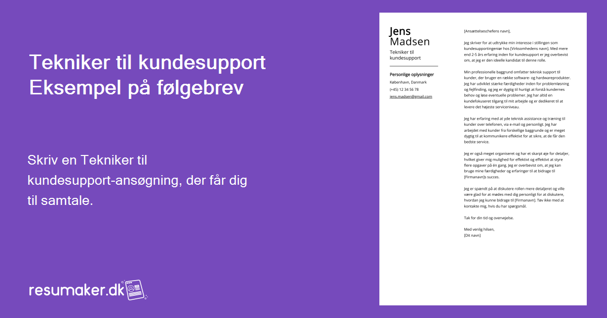 Tekniker til kundesupport Eksempel på følgebrev til 2024