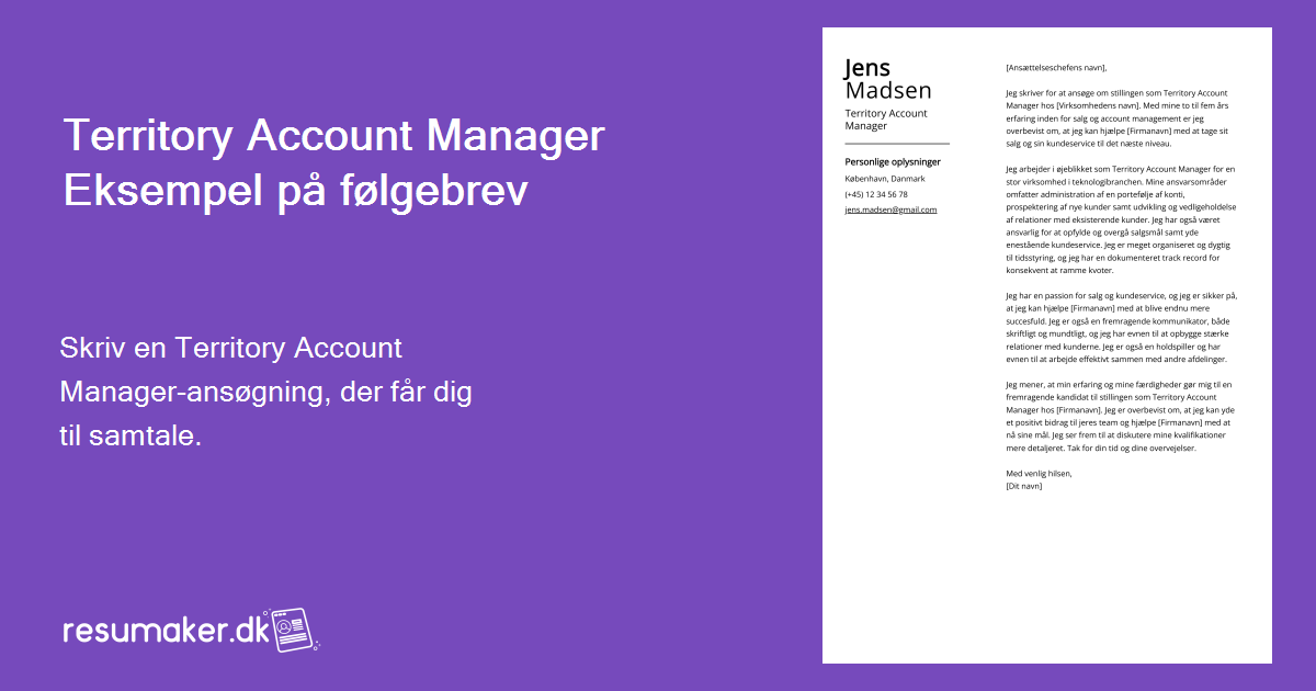 Territory Account Manager Eksempler på følgebreve (skabelon og 20+ tips)